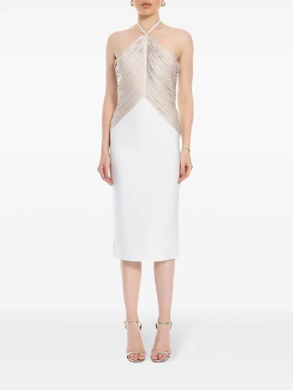 Herve Leger Halterneck Fringe Midi Dress