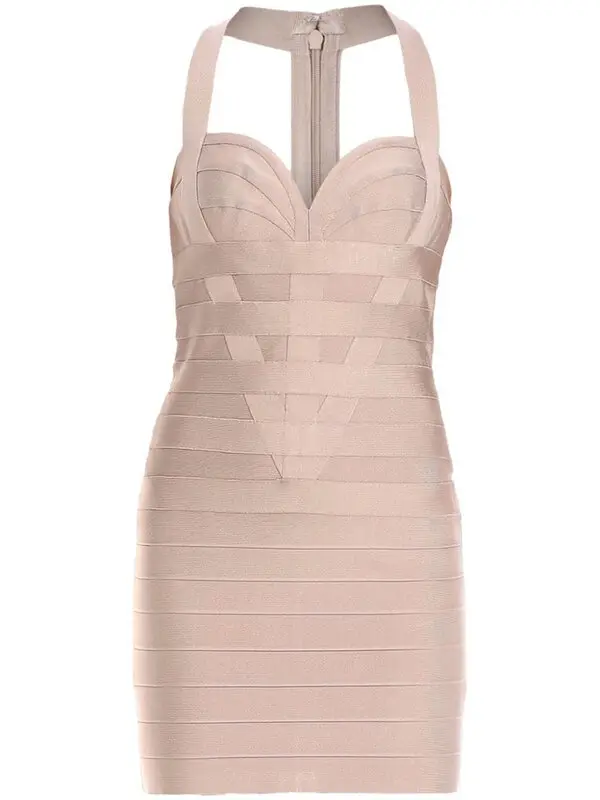 Herve Leger Halterneck Bandage Minidress - Neutrals