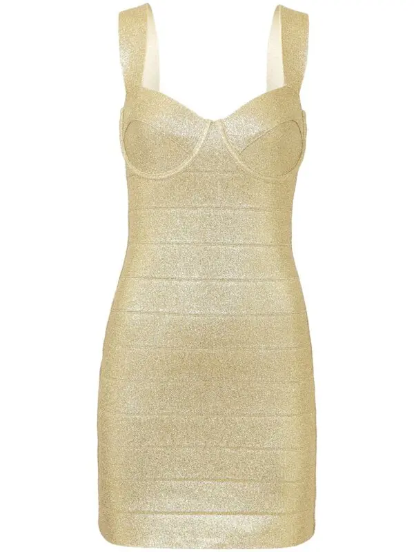 Herve Leger Metallic Bandage Mini Dress - Gold | Editorialist