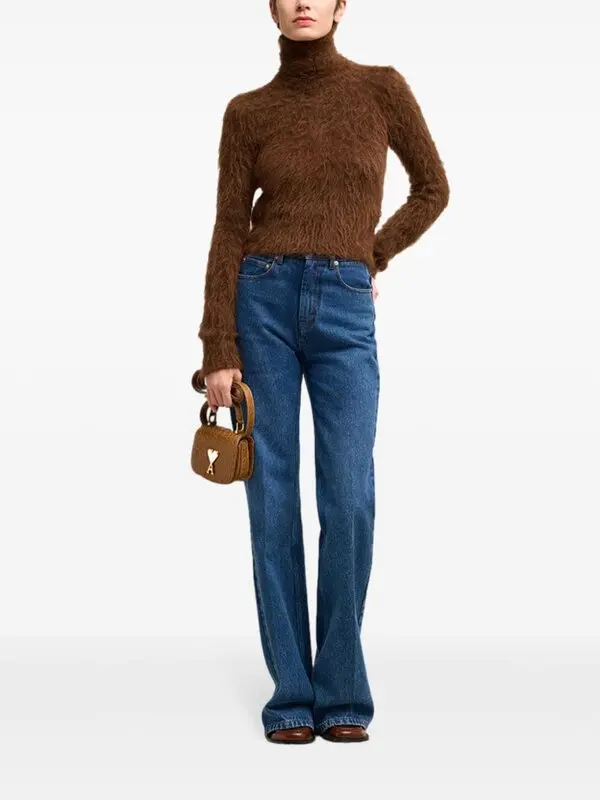 Ami Brushed-effect Roll-neck Jumper - Brown