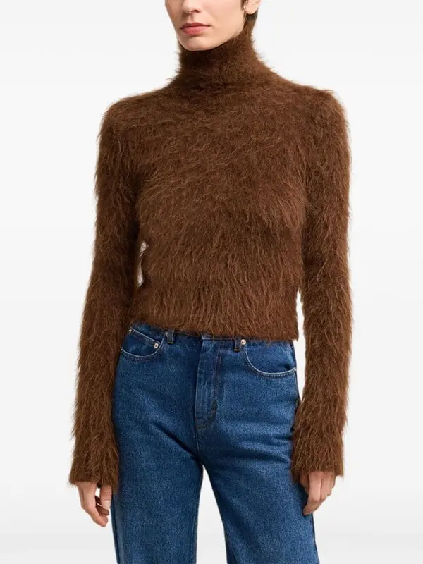 Ami Brushed-effect Roll-neck Jumper - Brown