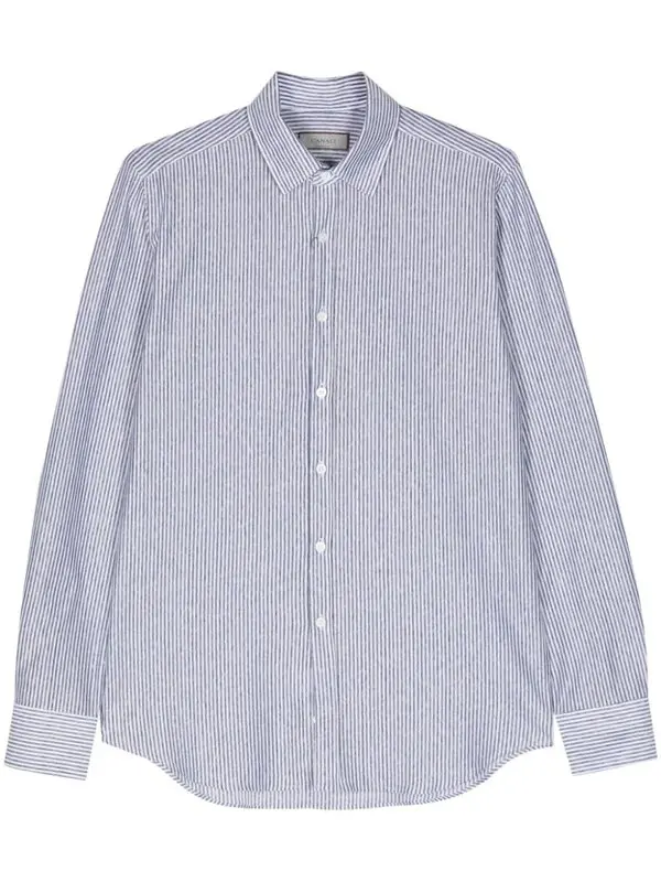 Canali Striped Cotton Linen Shirt - Blue