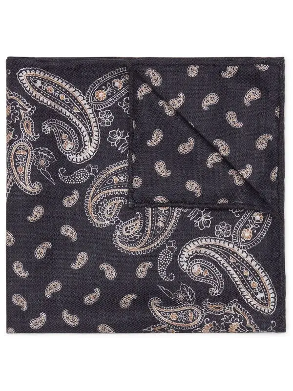 Brunello Cucinelli Printed Silk Pocket Square - Black
