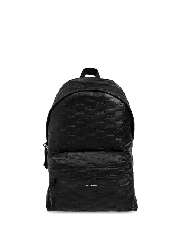 Balenciaga Bb Logo Embossed Leather Backpack - Black