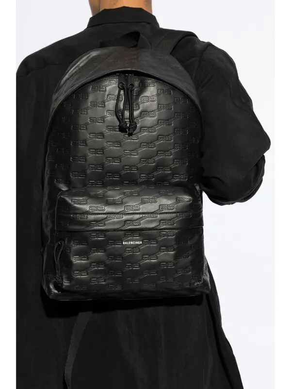 Balenciaga Bb Logo Embossed Leather Backpack