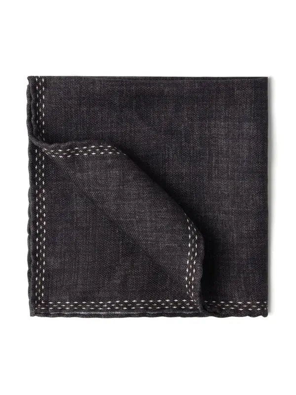 Brunello Cucinelli Embroidered Silk Pocket Square - Black