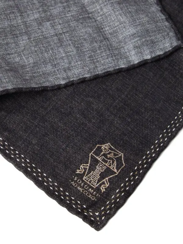Brunello Cucinelli Embroidered Silk Pocket Square - Black
