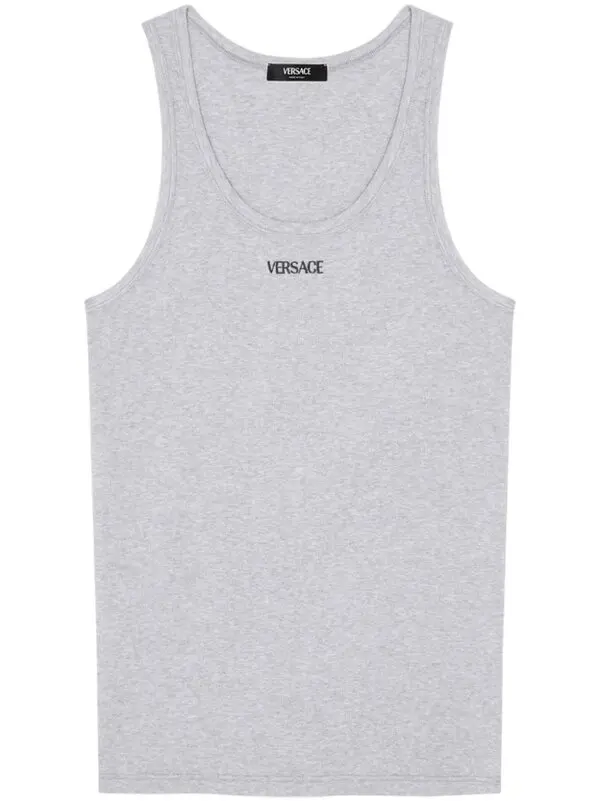 Versace Logo-embroidered Ribbed Tank Top - Grey