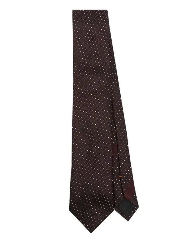 Zegna Polka Dot Print Neck Tie - Red