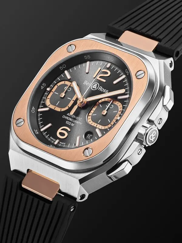 BELL & ROSS Br 05 Automatic Chronograph Rose Gold And Stainless Steel Watch - Black