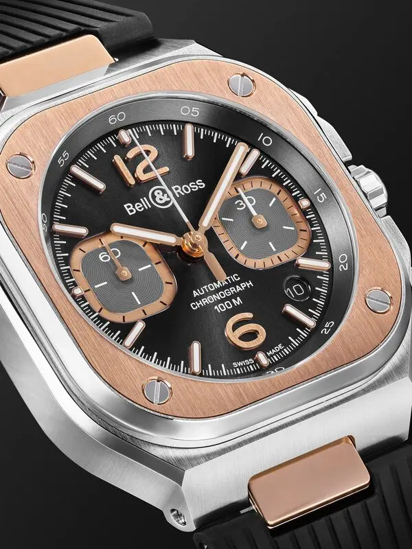 BELL & ROSS Br 05 Automatic Chronograph Rose Gold And Stainless Steel Watch - Black
