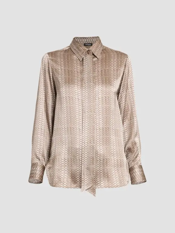 Kiton Printed Silk Tie Shirt - Beige