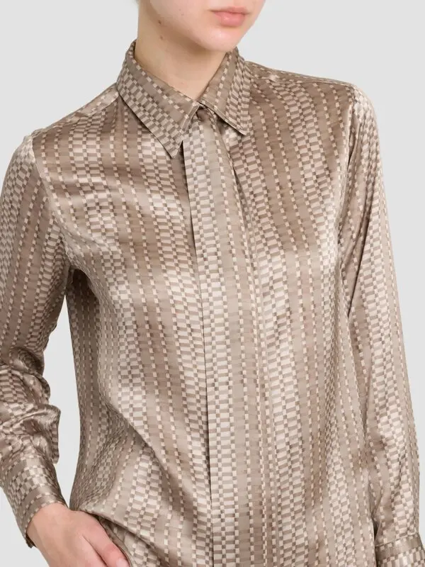 Kiton Printed Silk Tie Shirt - Beige