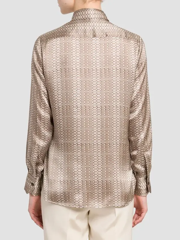 Kiton Printed Silk Tie Shirt - Beige