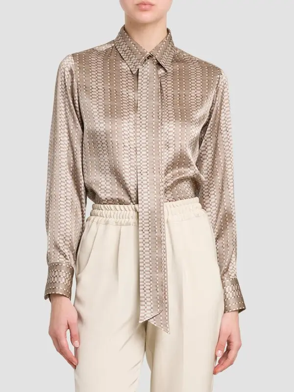 Kiton Printed Silk Tie Shirt - Beige