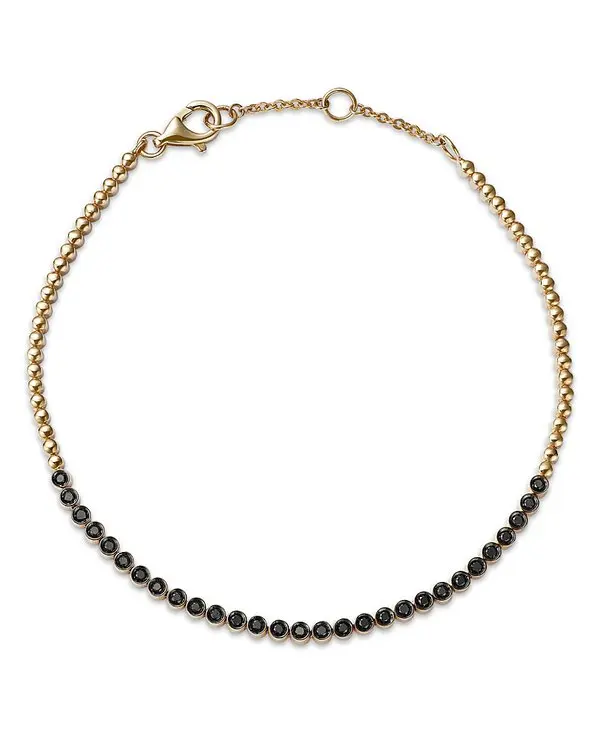 Bloomingdale'S Black Diamond And 14k Yellow Gold Beaded Link Bracelet - Black/gold