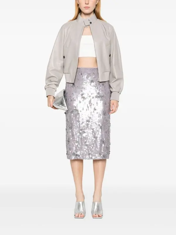 P.a.r.o.s.h Glow Sequin Embellished Midi Skirt - Grey