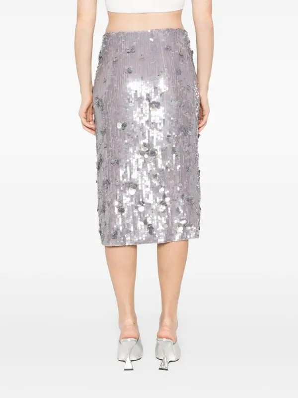 P.a.r.o.s.h Glow Sequin Embellished Midi Skirt - Grey