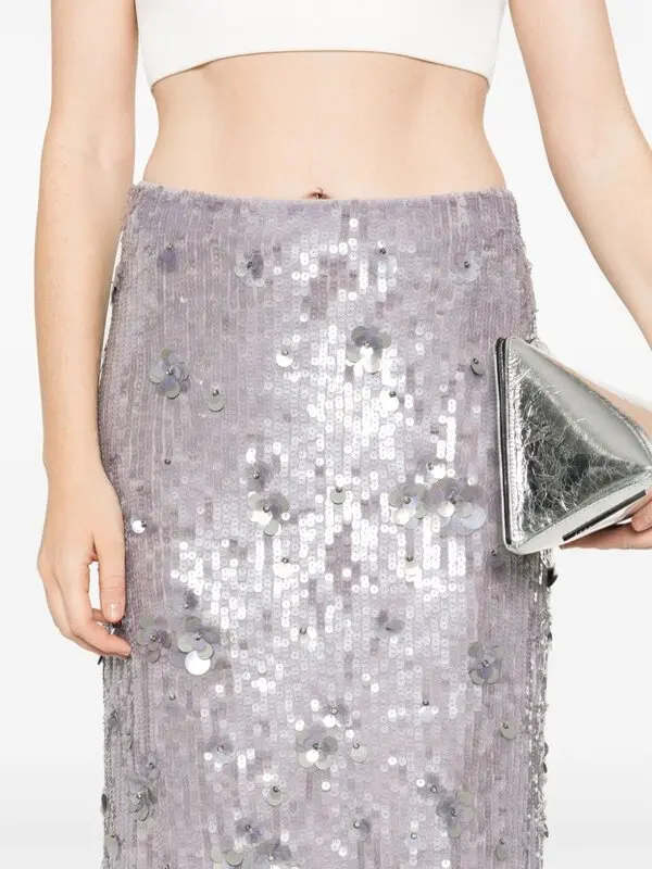 P.a.r.o.s.h Glow Sequin Embellished Midi Skirt - Grey