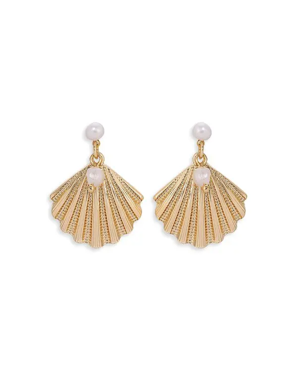 Ettika Scallop Shell Drop Earrings - Gold/white