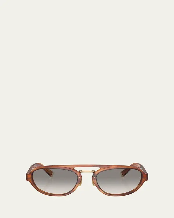 Brunello Cucinelli Engraved Oval Aviator Sunglasses - Honey
