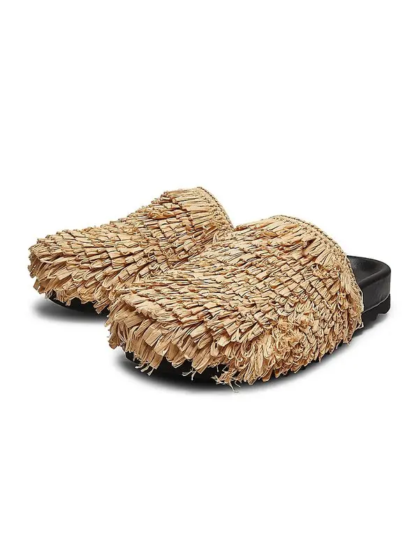 Stella McCartney Summer Loving Elyse Faria Fringed Raffia Mules