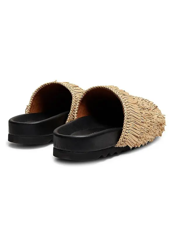 Stella McCartney Summer Loving Elyse Faria Fringed Raffia Mules