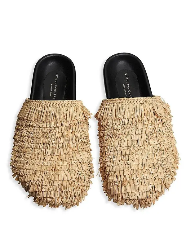 Stella McCartney Summer Loving Elyse Faria Fringed Raffia Mules