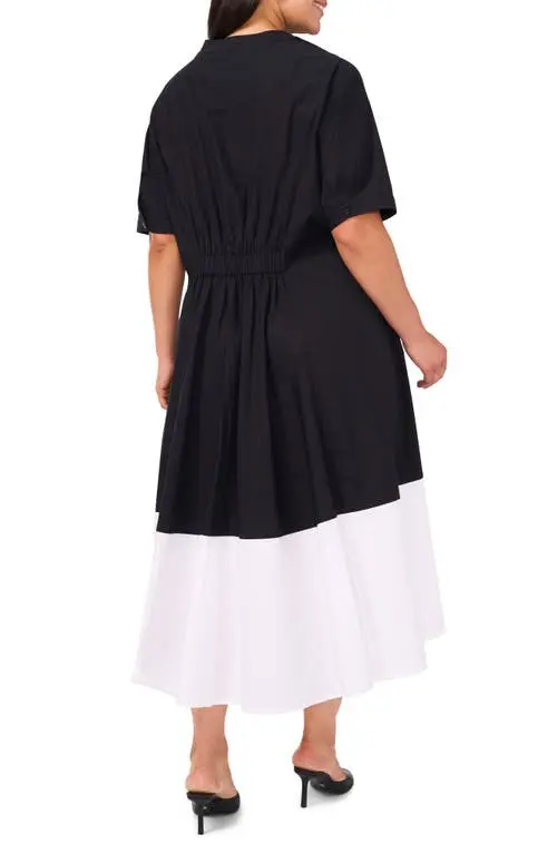 Halogen Colorblock Cotton Shirt Dress In Rich Black - 30% Off | Editorialist