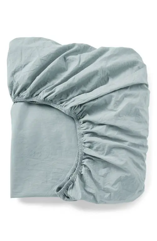 COYUCHI Organic Cotton Crinkled Percale Fitted Sheet - Surf Chambray