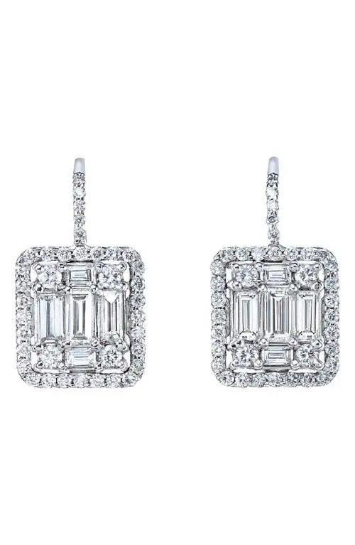 MINDI MOND Classic Clarity Diamond Halo Drop Earrings - 18k White Gold