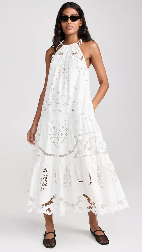 embroidered halter neck dress Ivory Coast Embroidered Halter Neck Midi Dress