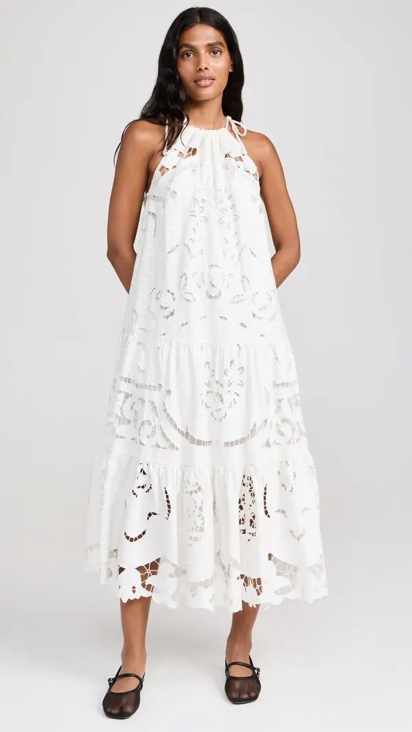 green emerald velvet dress Zelida Embroidered Halter Neck Mini Dress Ivory / S main image 0