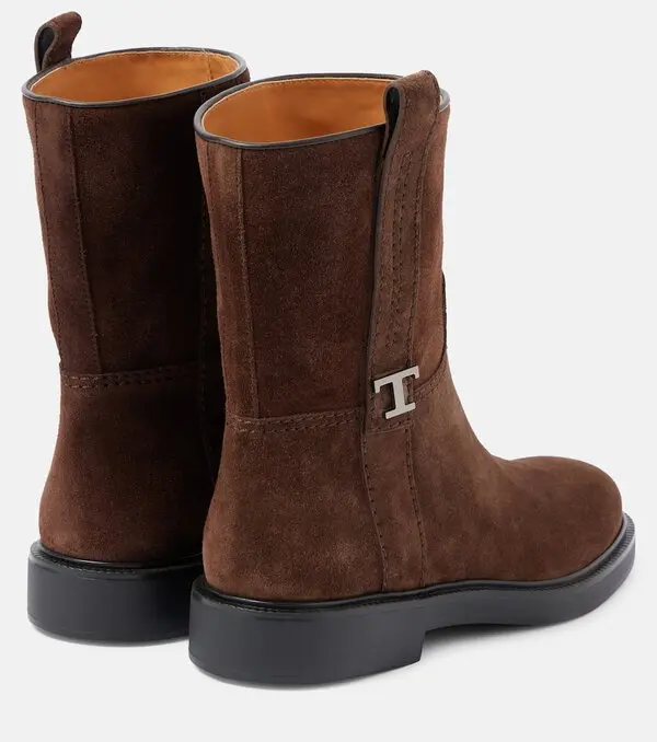 TOD'S Suede Ankle Boots With Buckled Strap - Brown