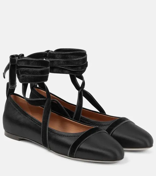 MALONE SOULIERS Spencer Satin Ballet Flats - Black