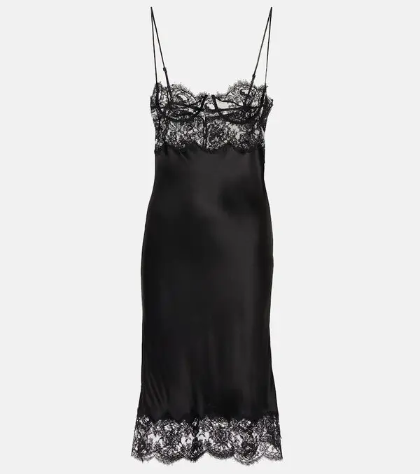 Saint Laurent Lace-trimmed Silk Satin Slip Dress