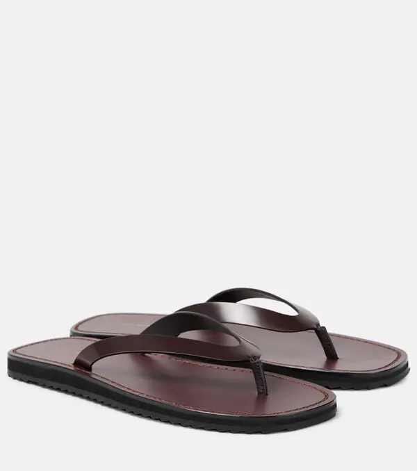 THE ROW City Leather Thong Sandals - Burgundy