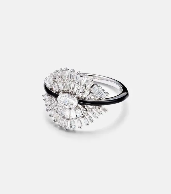KAMYEN Eyelash 18k White Gold Pinky Ring With Diamonds - Silver