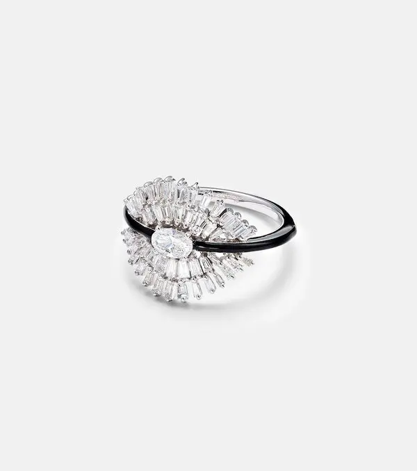 KAMYEN Eyelash 18k White Gold Pinky Ring With Diamonds - Silver