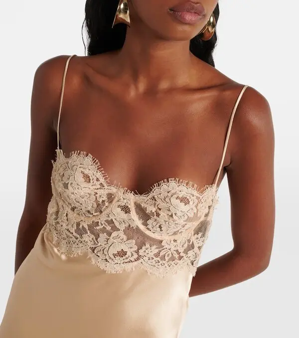 knee length dresses for ladies Women's Silk Lace Nightdress V Neck Pure Silk Slip Dress Champagne / L main image 1