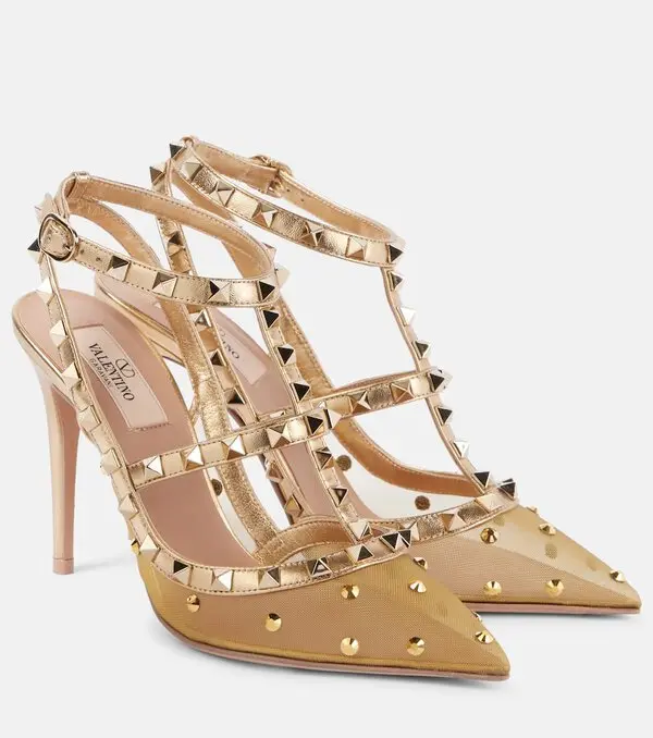 Valentino Garavani Rockstud 105 Mesh And Leather Pumps - Pink