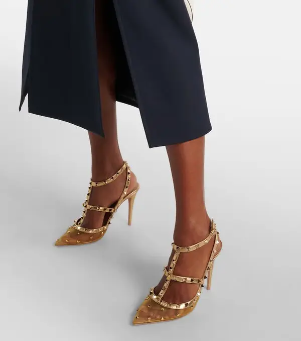 Valentino Garavani Rockstud 105 Mesh And Leather Pumps - Pink