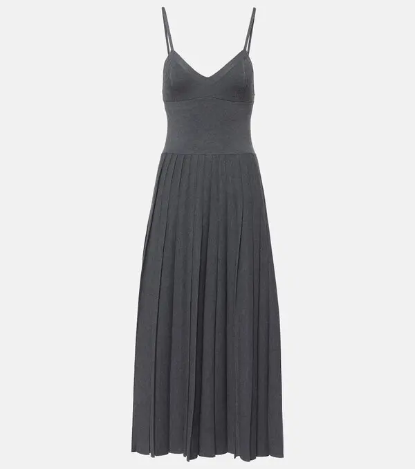 Khaite Elio Pleated Wool Midi Dress - Grey