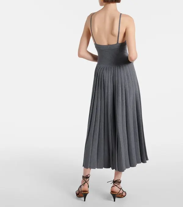 Khaite Elio Pleated Wool Midi Dress - Grey