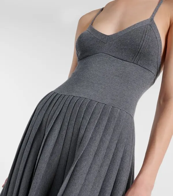 Khaite Elio Pleated Wool Midi Dress - Grey