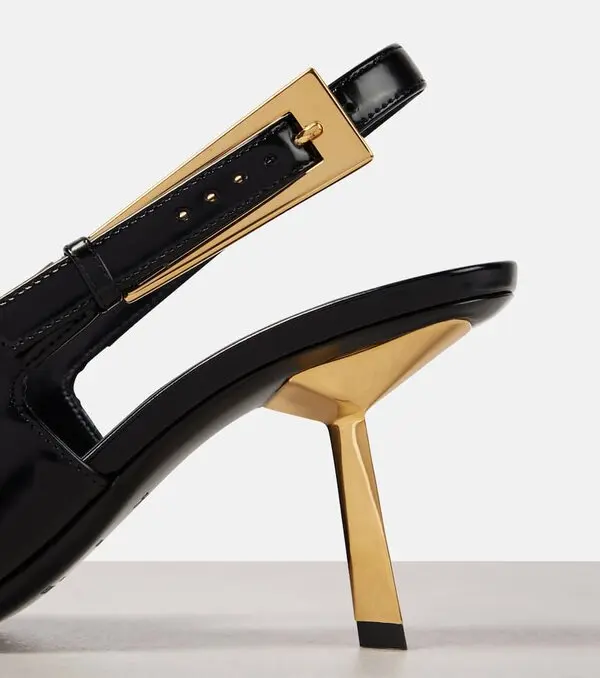 Saint Laurent Lee 75 Polished Leather Slingback Pumps - Black