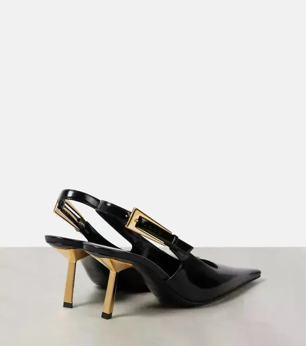 Saint Laurent Lee 75 Polished Leather Slingback Pumps - Black