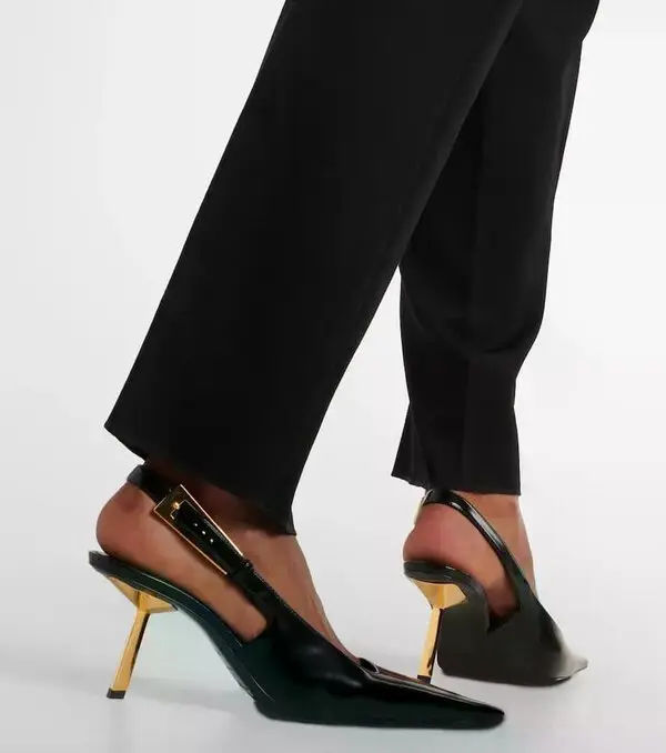 Saint Laurent Lee 75 Polished Leather Slingback Pumps - Black
