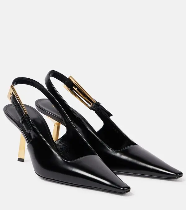 Saint Laurent Lee 75 Polished Leather Slingback Pumps - Black