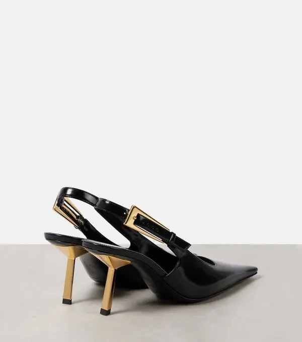 Saint Laurent Lee 75 Polished Leather Slingback Pumps - Black